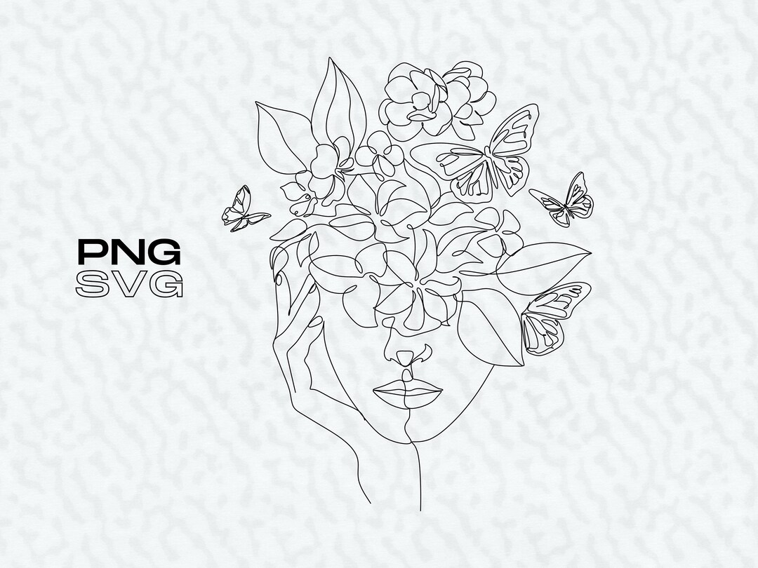 Head of Flowers Woman One Line Art SVG Botanical One Line - Etsy
