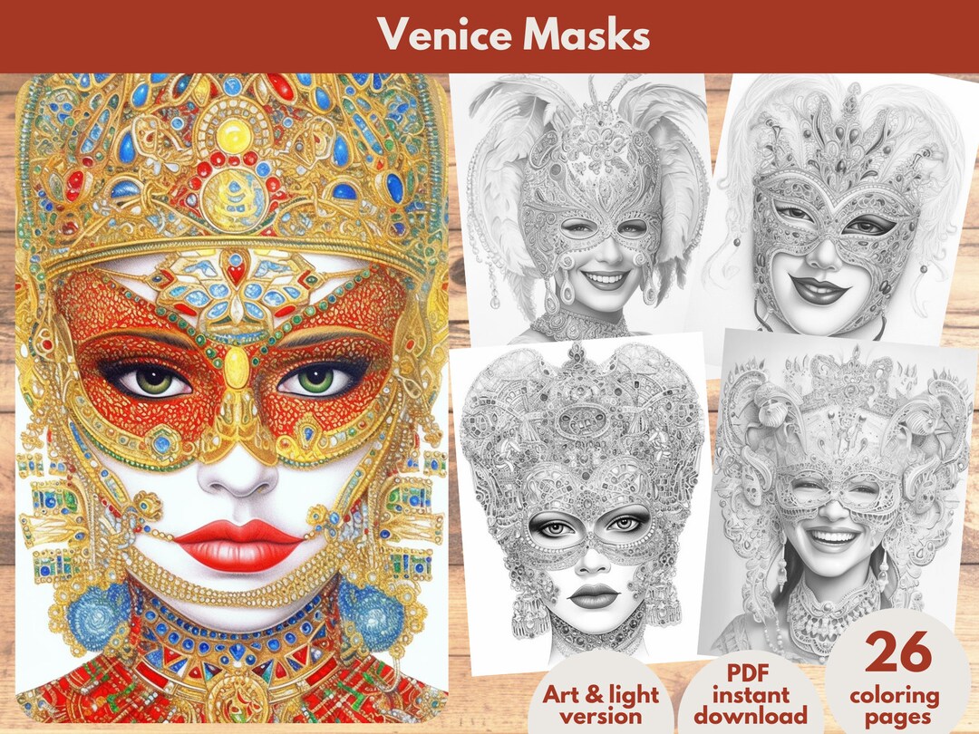 Venice Masks Coloring Book Printable Coloring Page for Adult Coloring ...