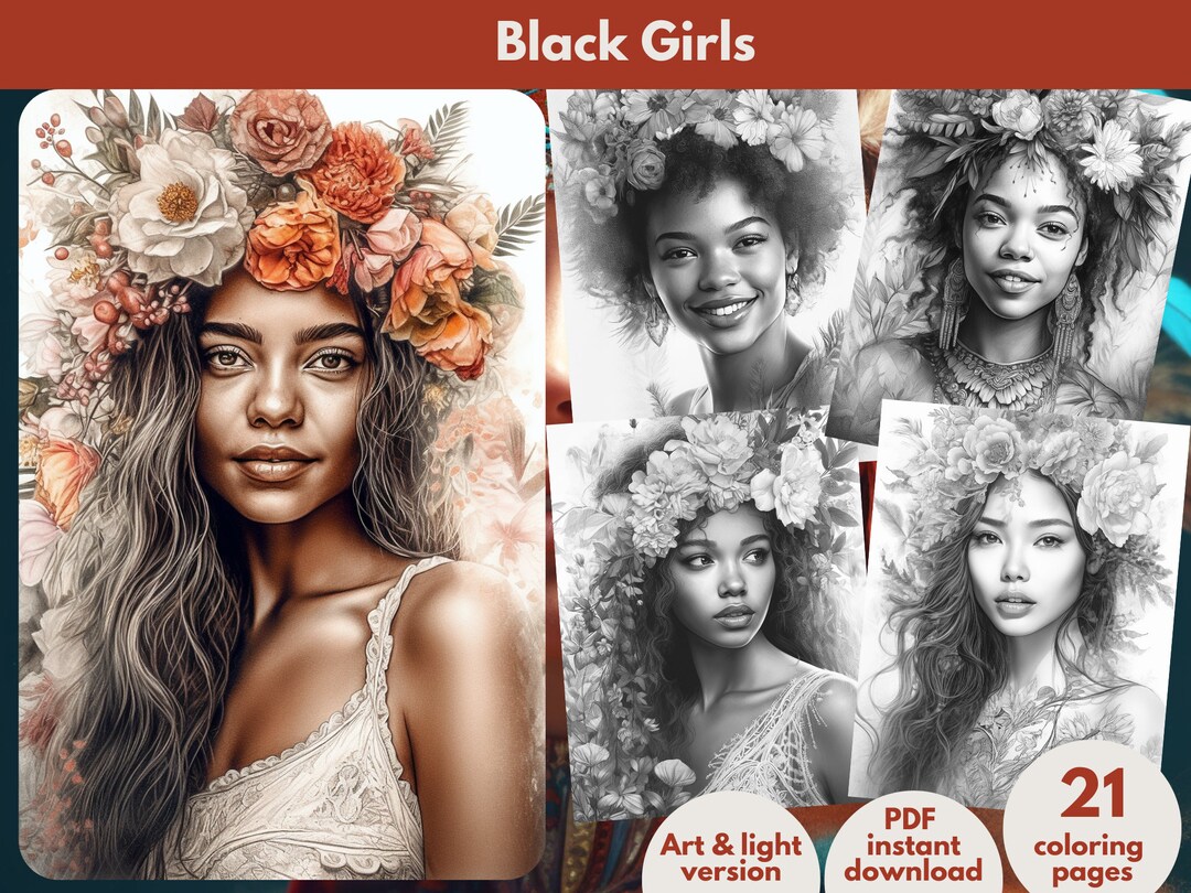 Black Girls Coloring Book Printable Coloring Page for Adult Coloring ...