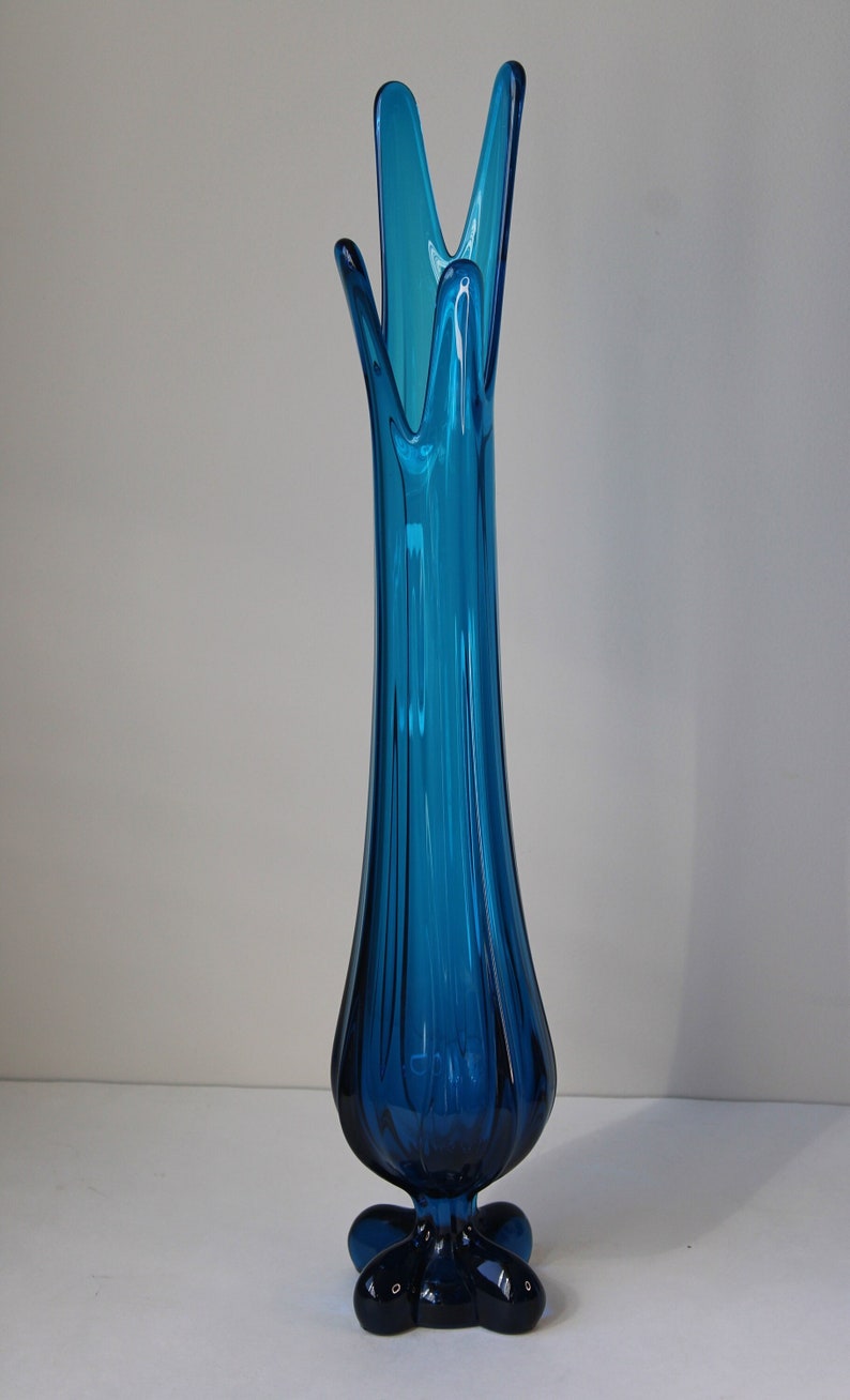 Viking 1967 Epic Bluenique Tall 4 Toed Stretched Glass Swung Vase Mid ...