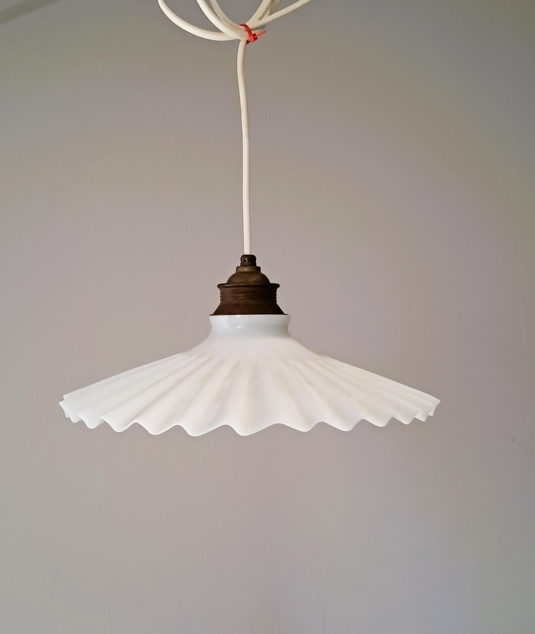 Old Zenith Ceiling Light, Opaline Glass and Brass - Etsy