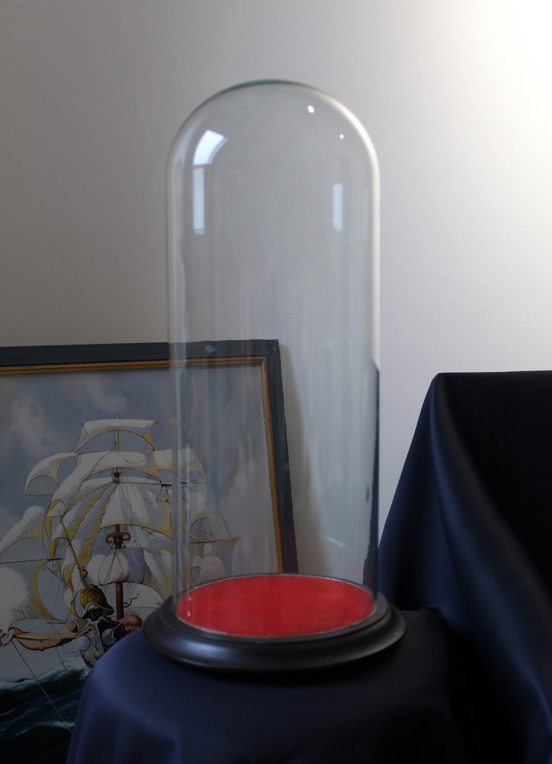 Vintage Glass Dome With Wooden Base With Red Felt - Etsy