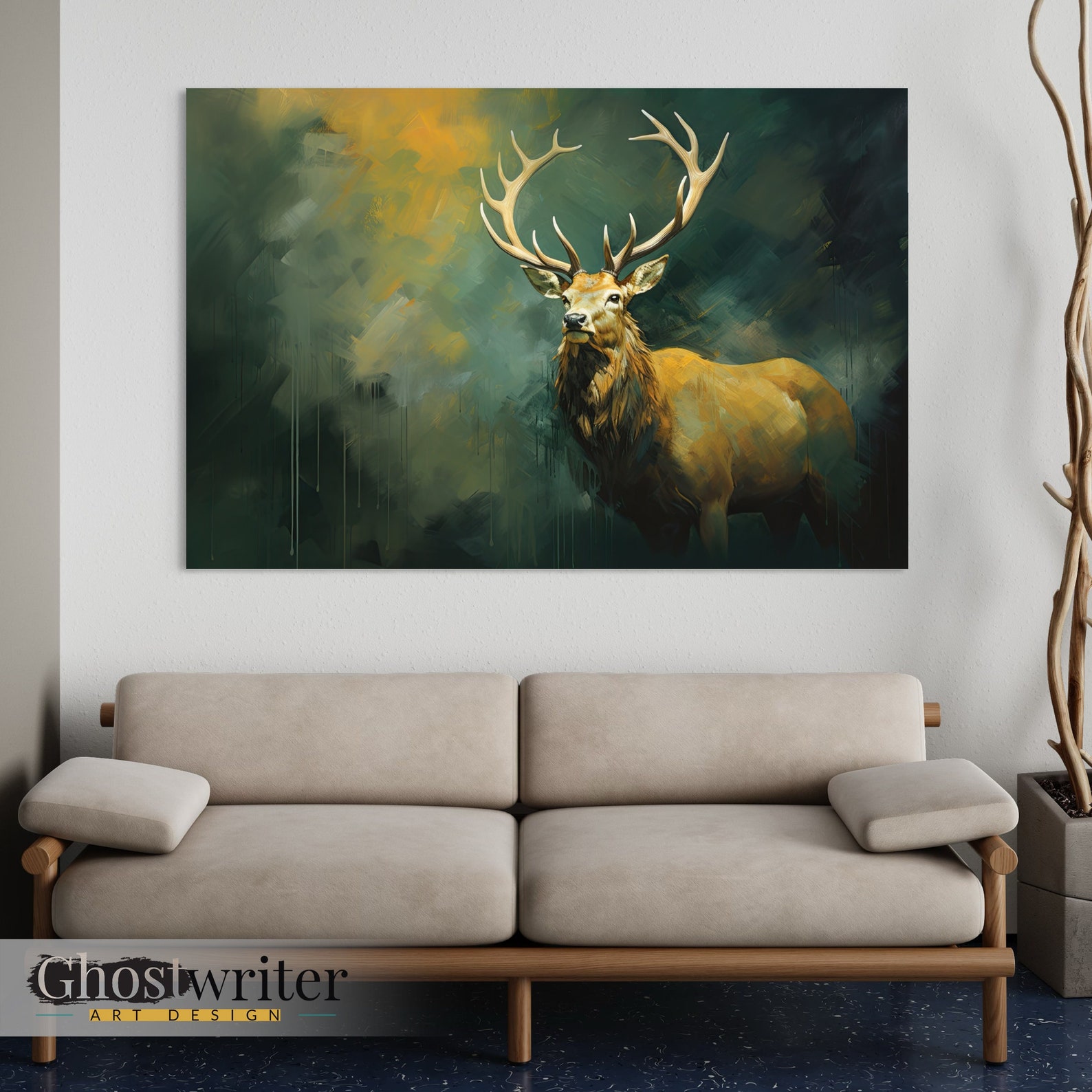 Deer Abstract Wall Art Canvas | Buck Deer Wildlife Modern Art Nature ...
