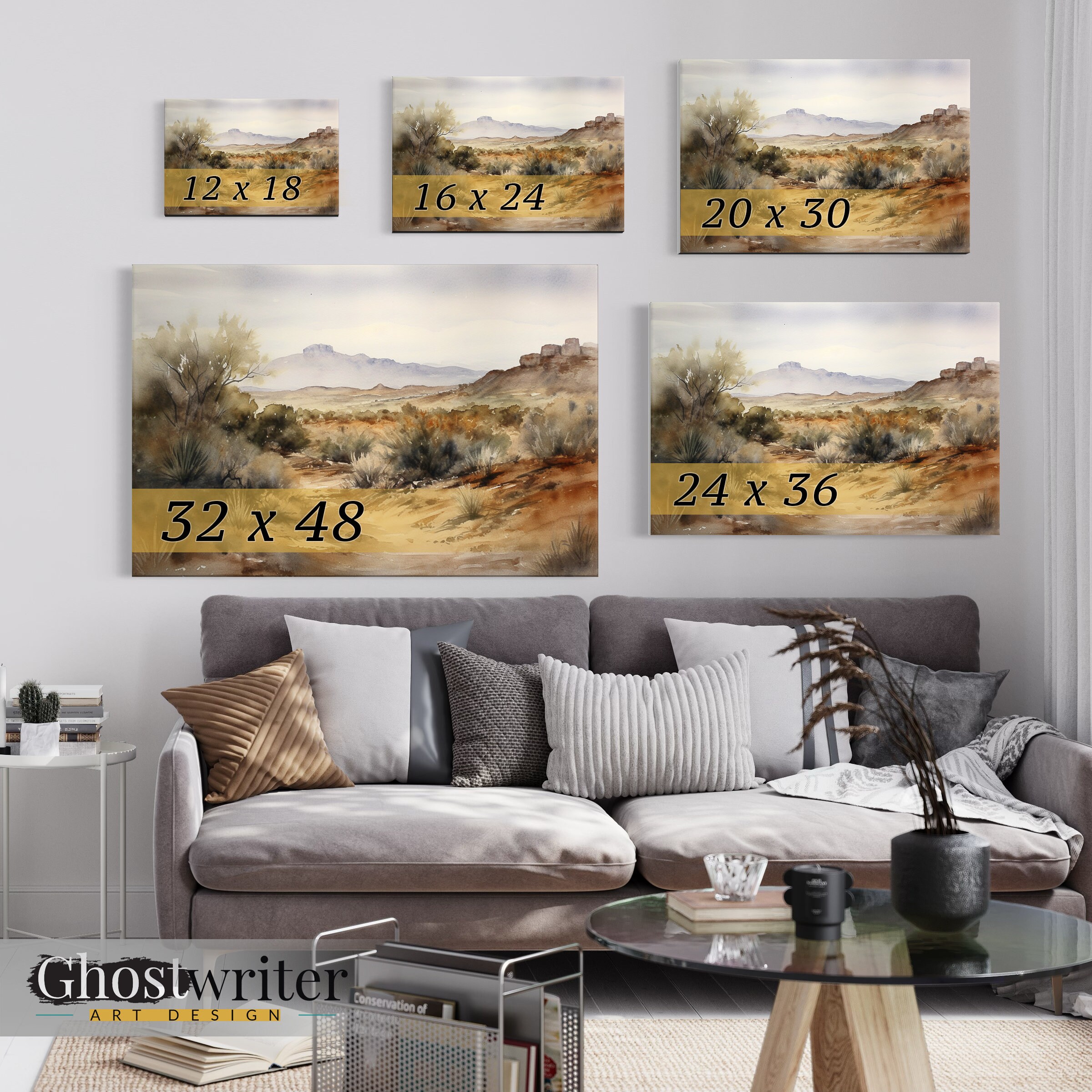 Desert Landscape Watercolor Wall Art Canvas | Earth Tone Nature ...