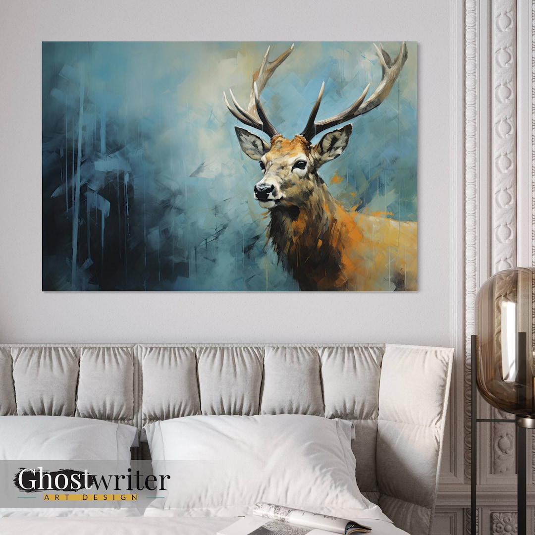 Deer Abstract Wall Art Canvas | Buck Deer Wildlife Art Nature Painting ...