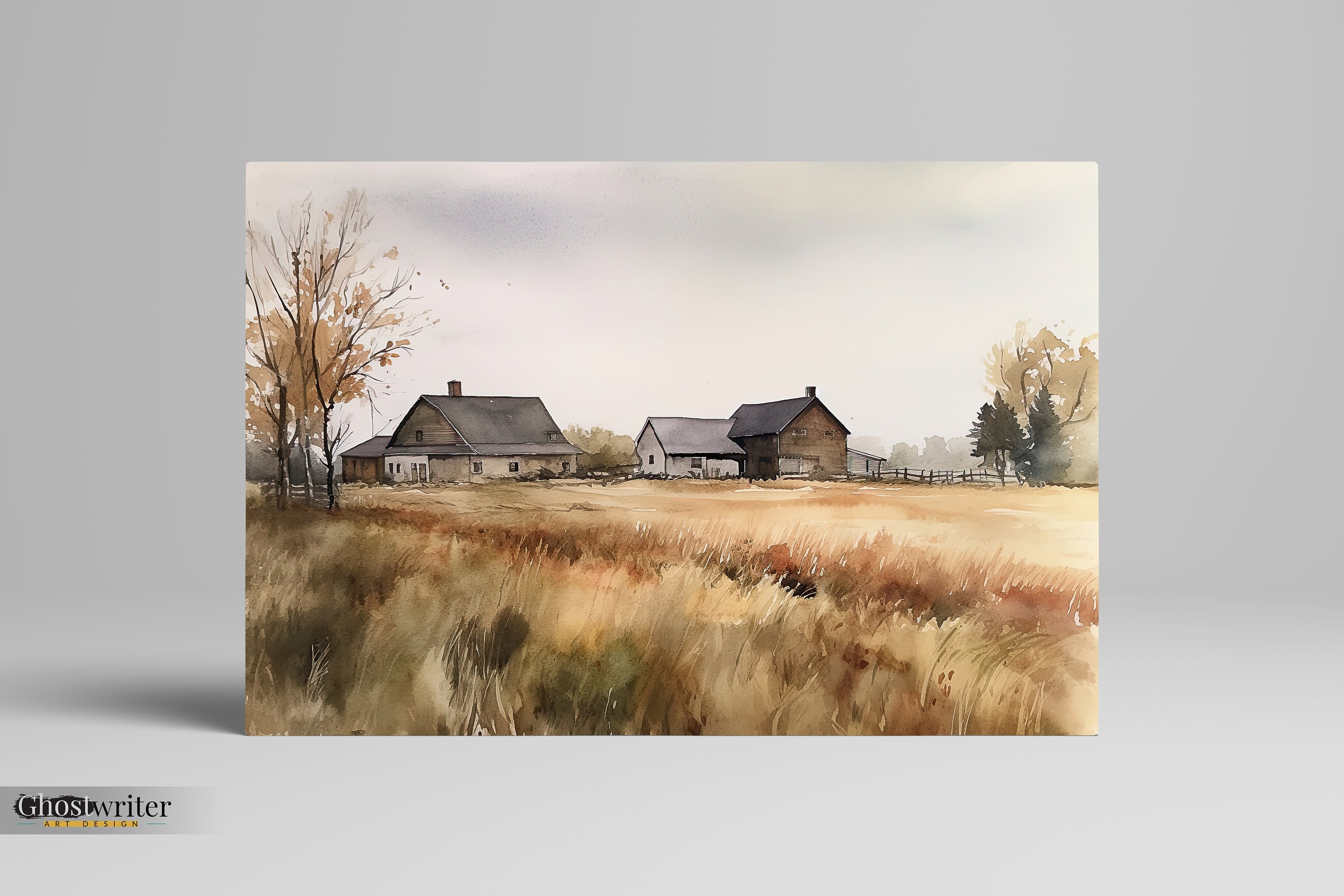 Farm Landscape Watercolor Wall Art Canvas Earth Tone Nature - Etsy