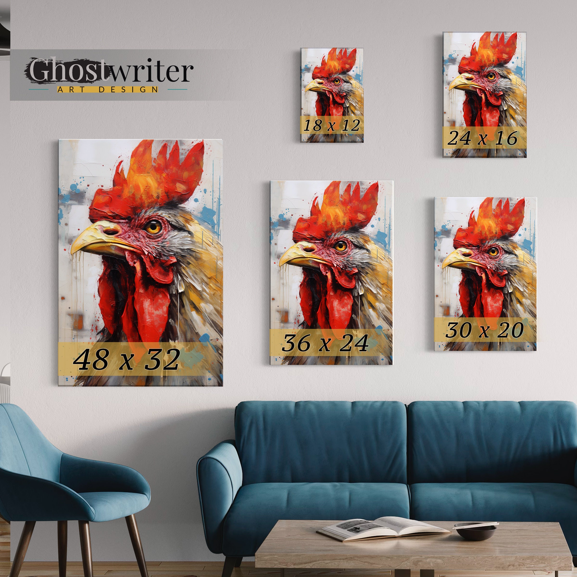 Rooster Abstract Wall Art Canvas | Chicken Modern Art Nature Painting ...