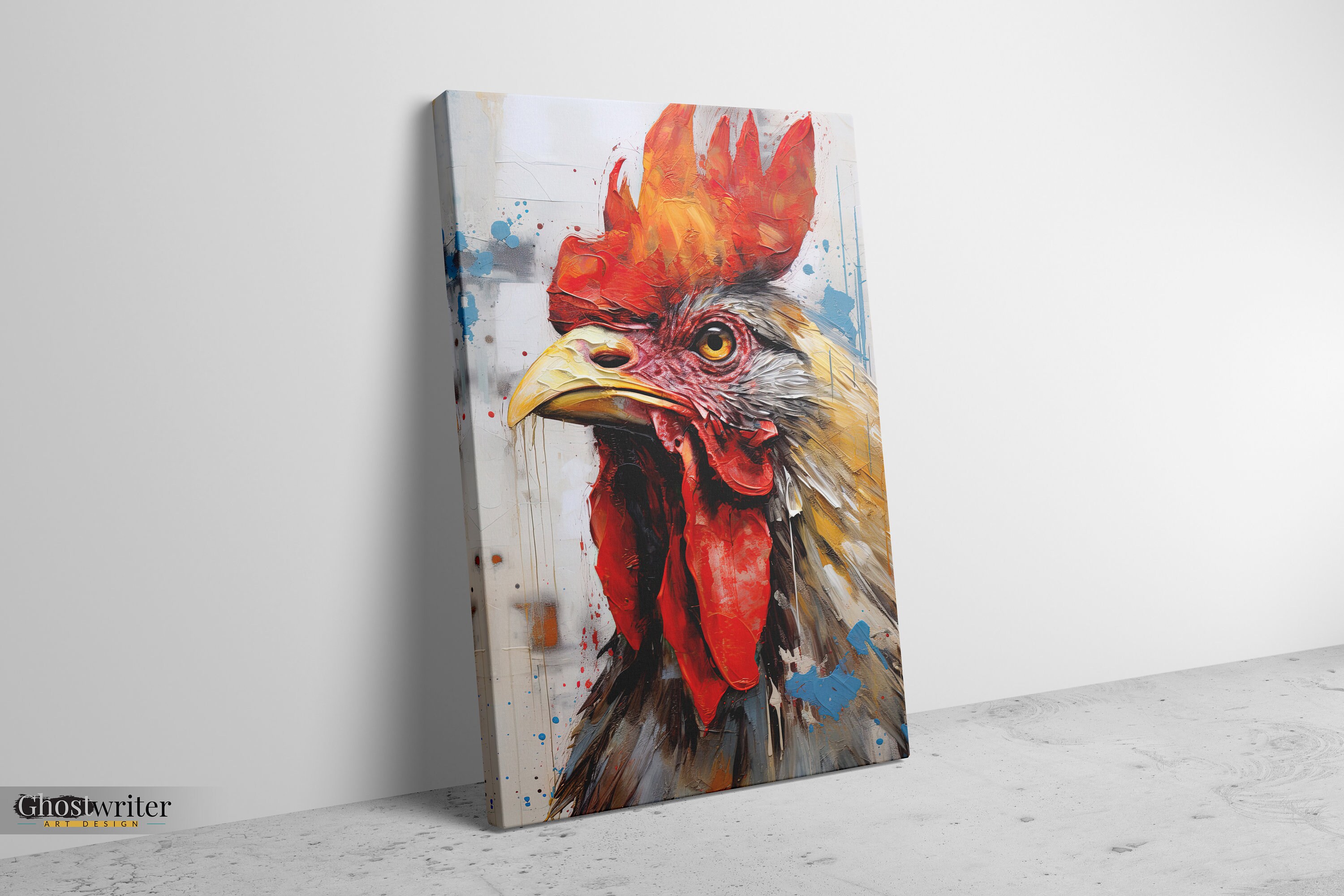Rooster Abstract Wall Art Canvas | Chicken Modern Art Nature Painting ...