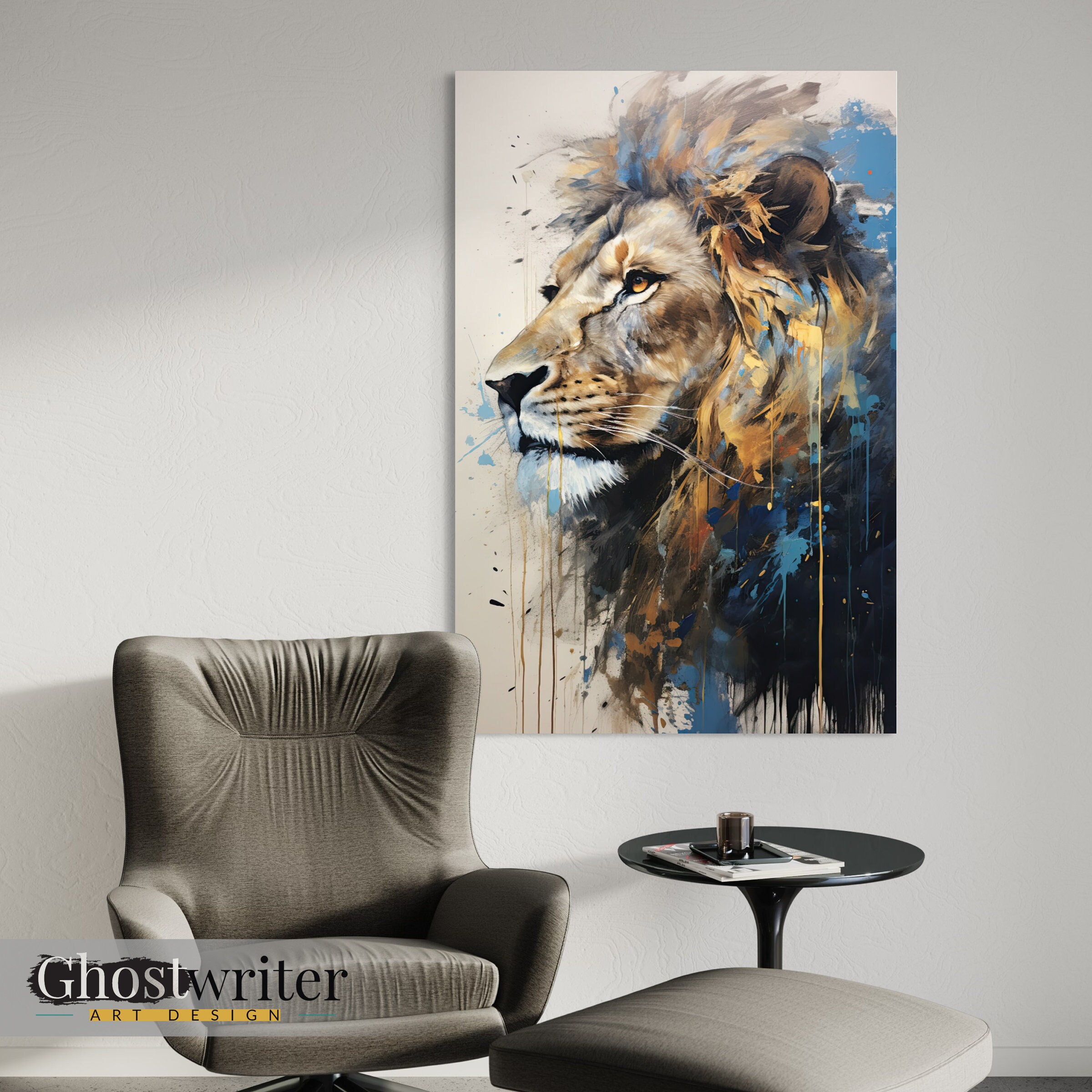 Lion Abstract Wall Art Canvas | Lion Modern Art Nature Wildlife ...