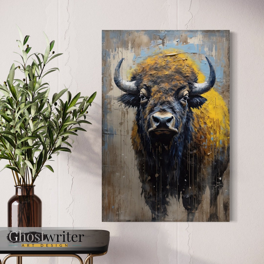 Buffalo Abstract Wall Art Canvas | Bison Modern Art Nature Painting ...