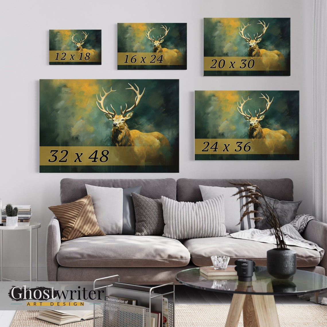 Deer Abstract Wall Art Canvas | Buck Deer Wildlife Modern Art Nature ...