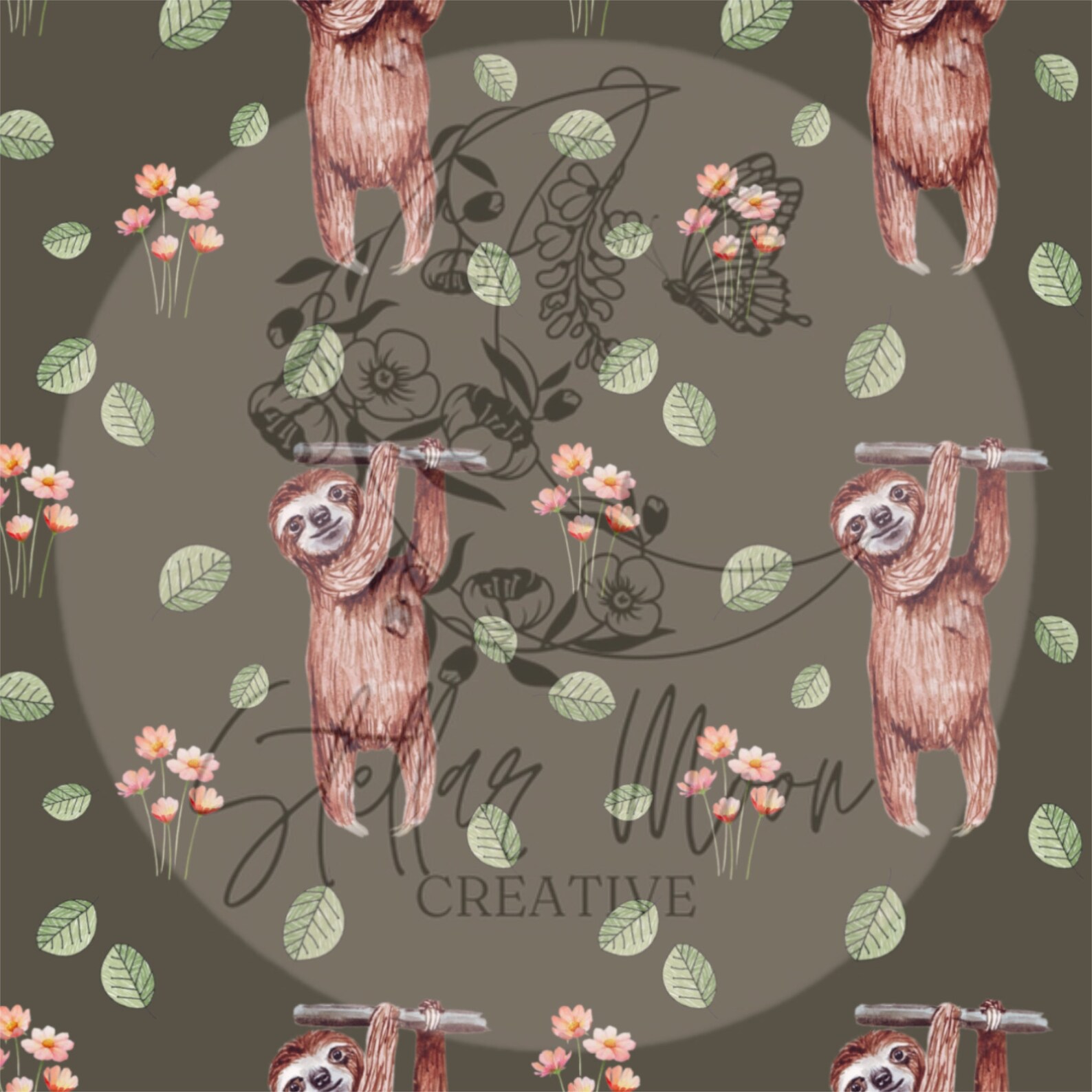 Sloth Floral Seamless File Pattern - Etsy