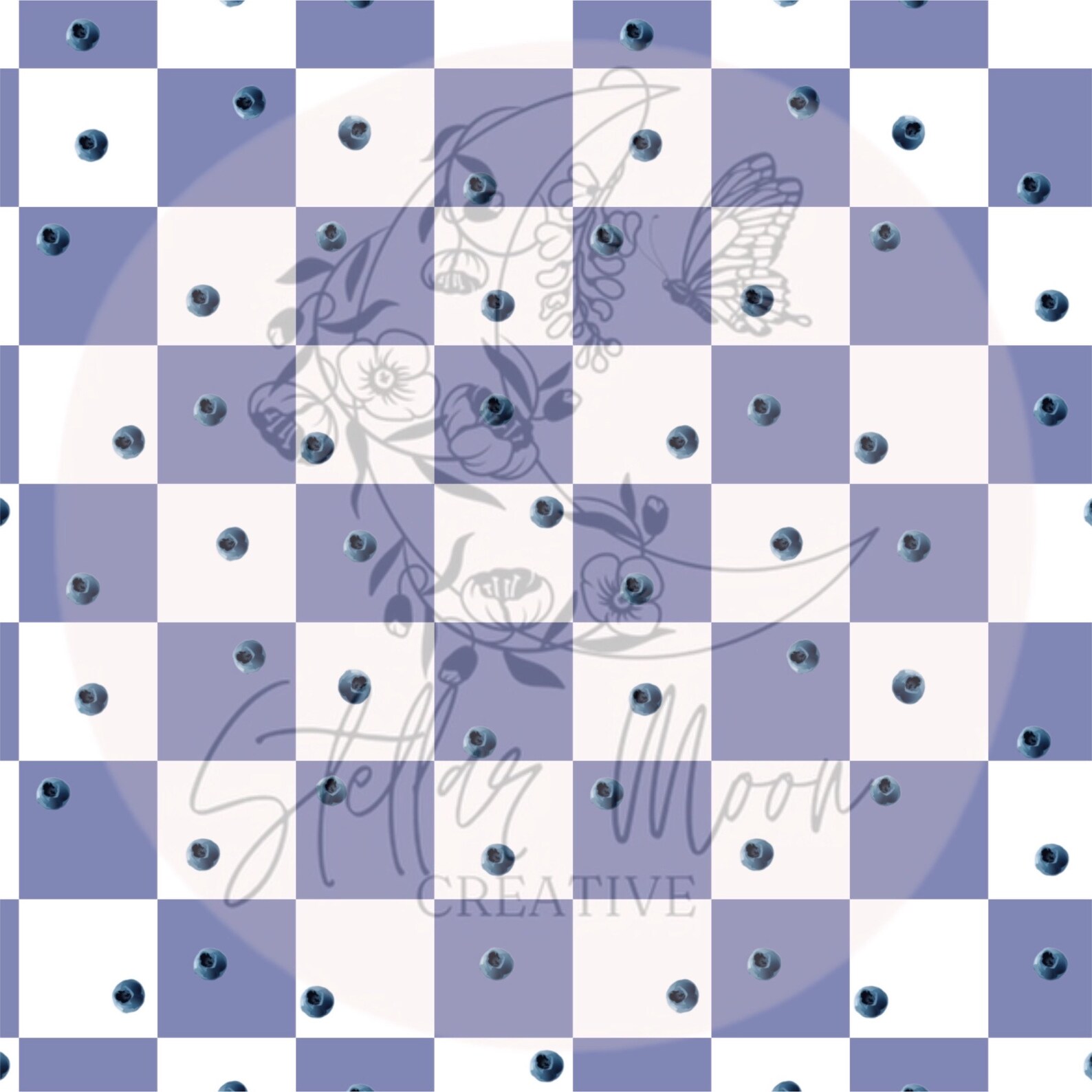 Checkered Blueberries, Blueberries, Blue Checkers Seamless Pattern - Etsy