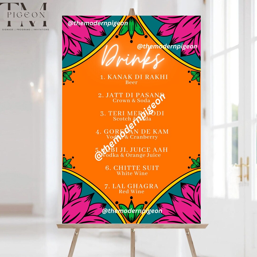 Punjabi Drink Menu | Sign | Digital File | Indian | Menu | Wedding ...