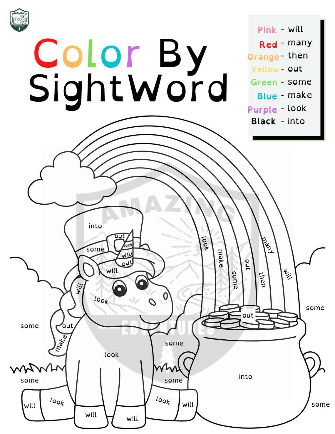 Color by Sight Word Unicorn Worksheet - Open Dyslexic Font - Digital ...