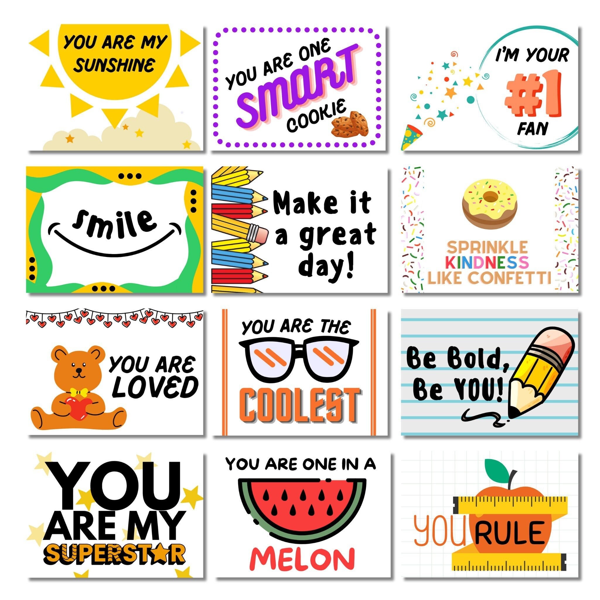 Lunch Box Notes for Kids, Kindness Cards, Back to School Notes, Lunch ...