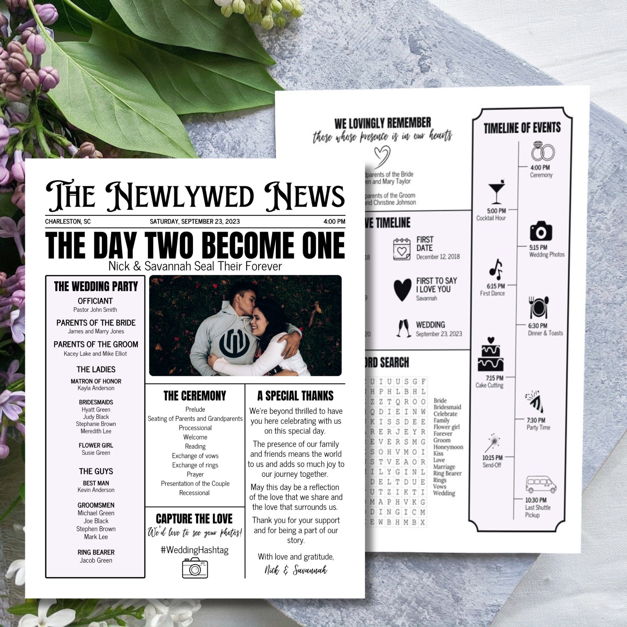 Wedding Newspaper, Wedding Timeline, Newspaper Program, Wedding Program ...