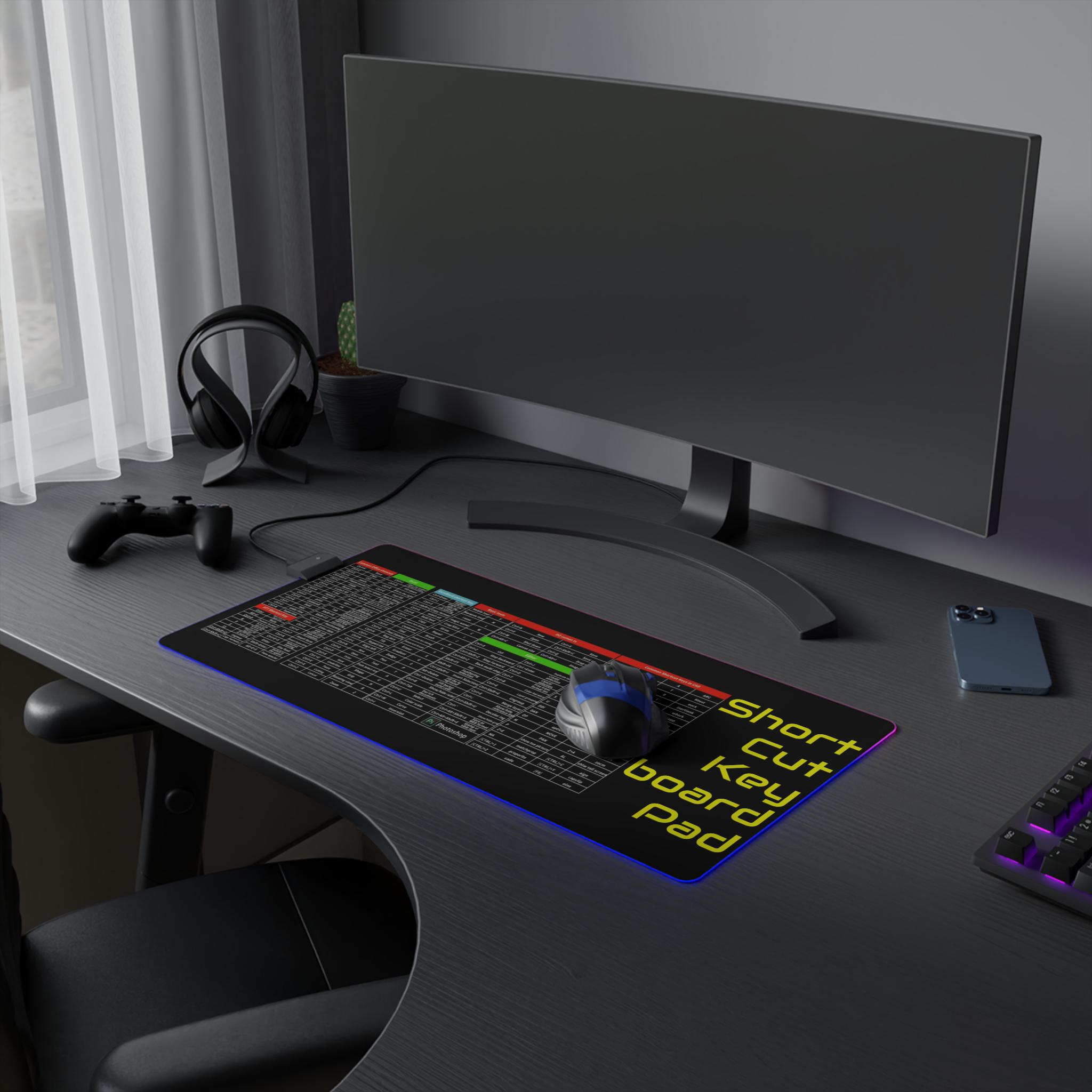 Keyboard Shortcut Desk Pad, LED Gaming Mouse Pad With Shortcut Key ...