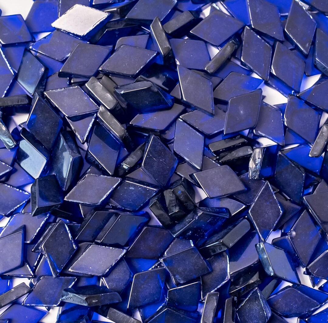 300pcs Navy Blue Mosaic Tiles | Diamond Shape | Hand Cut Glass Mosaics ...