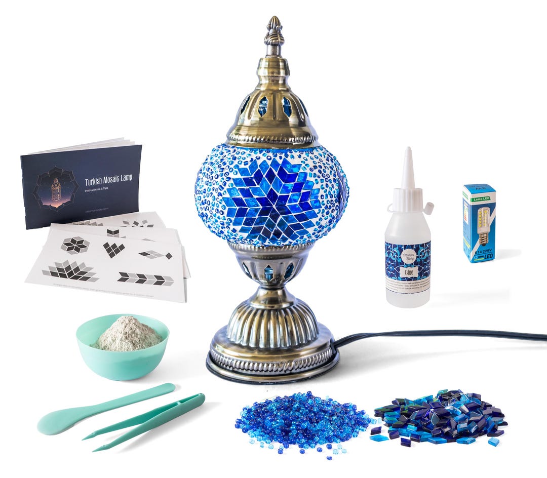 DIY Blue Mosaic Lamp Kit | DIY Lamp | Turkish Lights | Birthday Gift ...