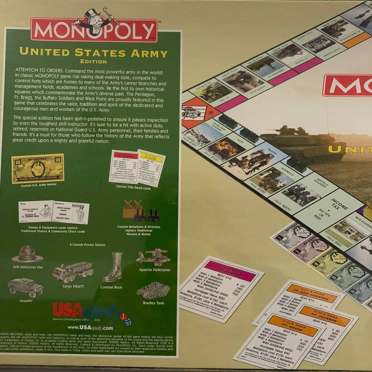 Vintage Monopoly United States Army Edition 2002 Hasbro Board Game ...