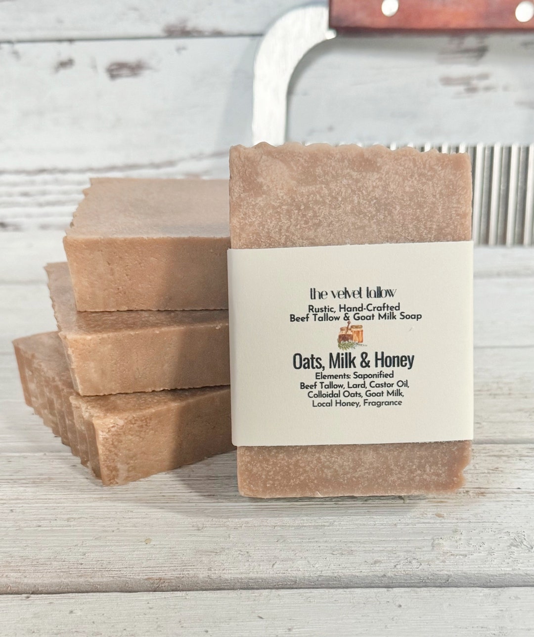 Oats, Goat Milk & Honey Tallow Soap Bar, Rustic Beef Tallow Soap Bar ...