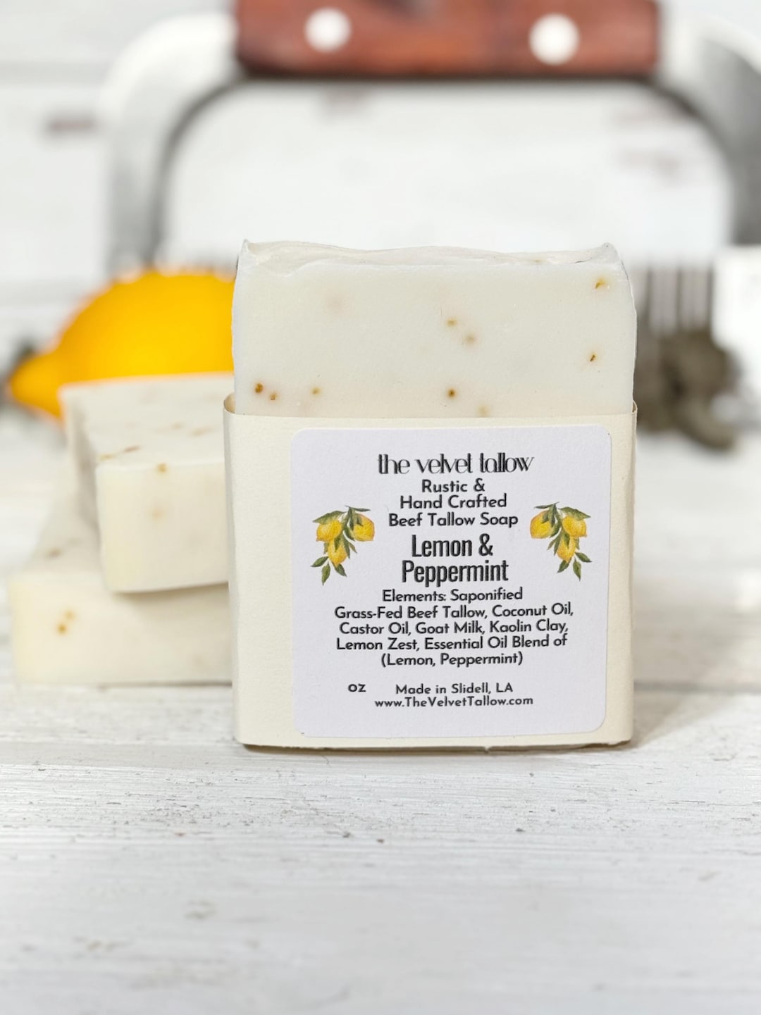 Lemon Peppermint Tallow Soap Bar, Rustic Beef Tallow Soap Bar With Goat ...
