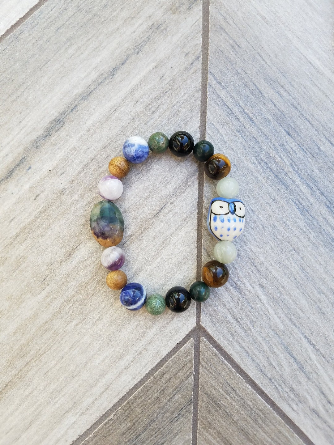 Super Fun Forrest Owl Gemstone Stretch Bracelet - Etsy