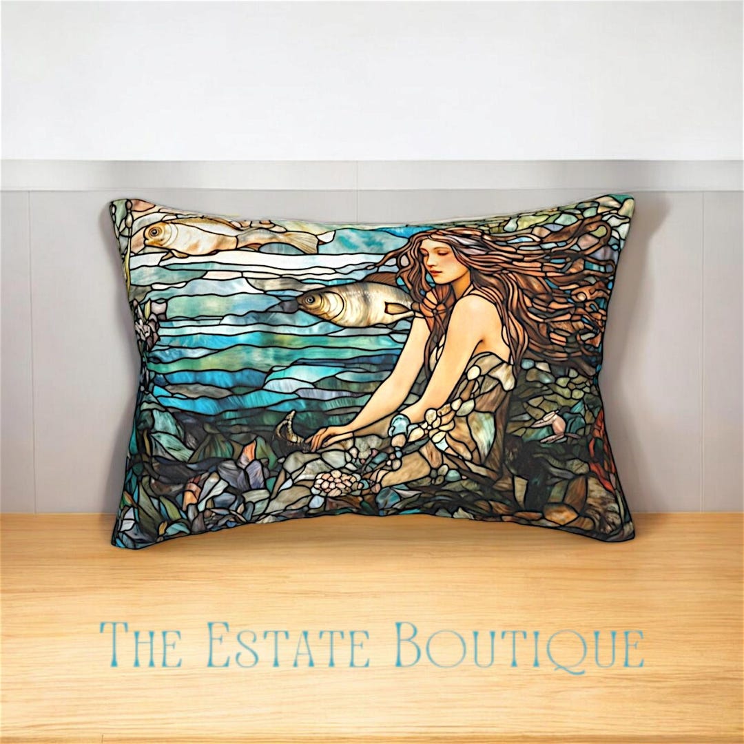 Mermaid Stained Glass Lumbar Throw Pillow With Insert, Home Decor ...