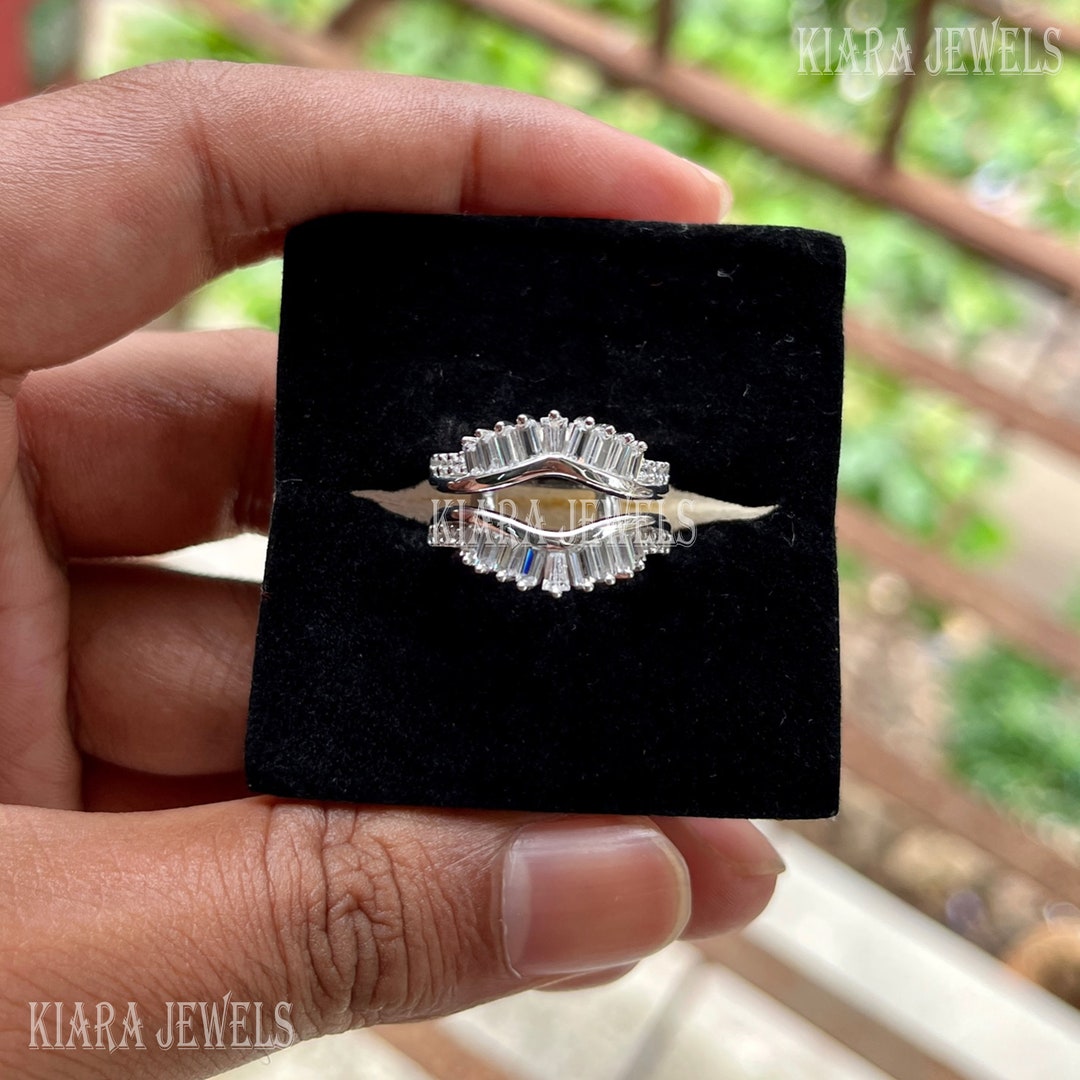 0.82ct Baguette Cut White Diamond Enhancer Ring Guard, Engagement Ring ...