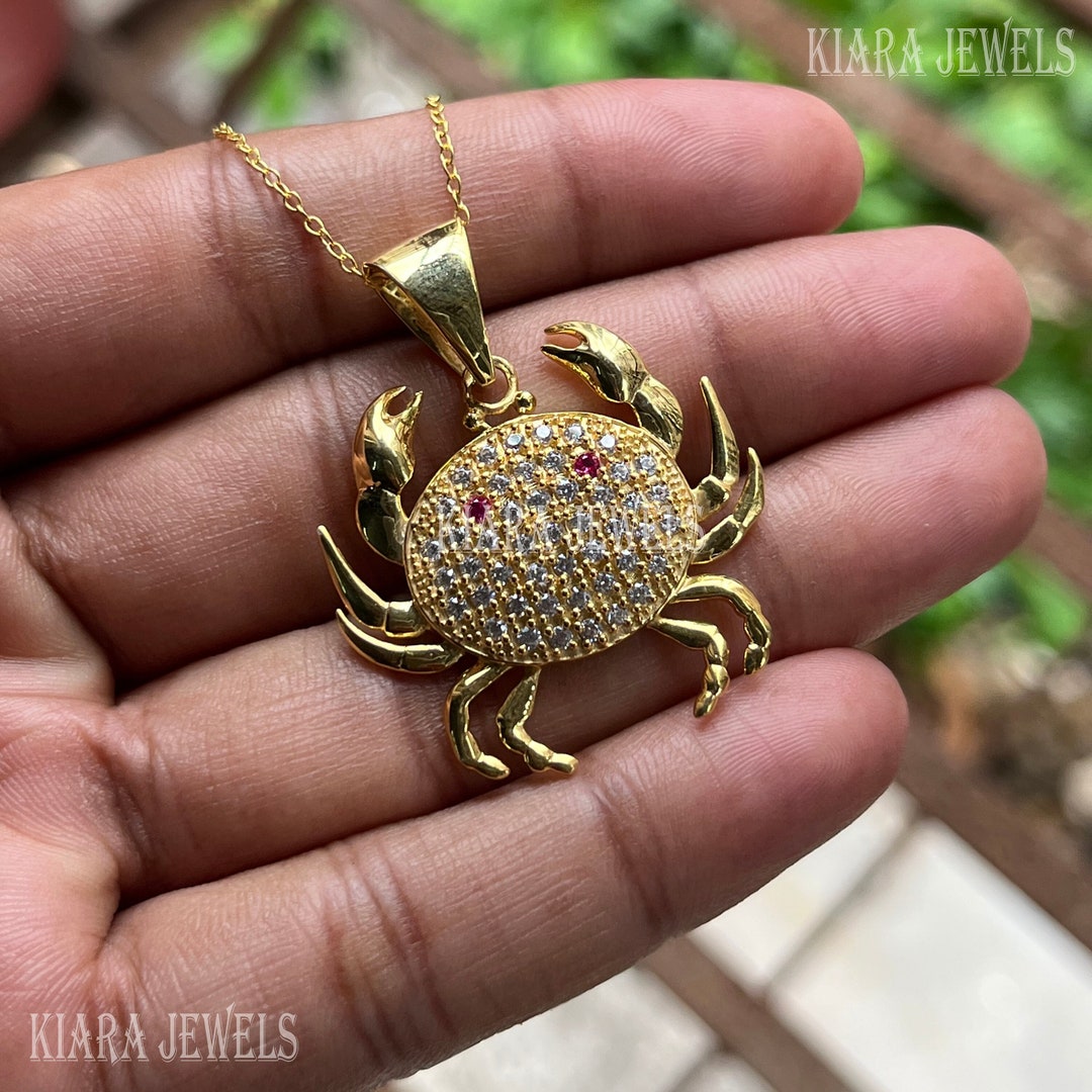 1 Ct Round Cut White Diamond Crab Pendant Necklace 14k Yellow Gold Over ...