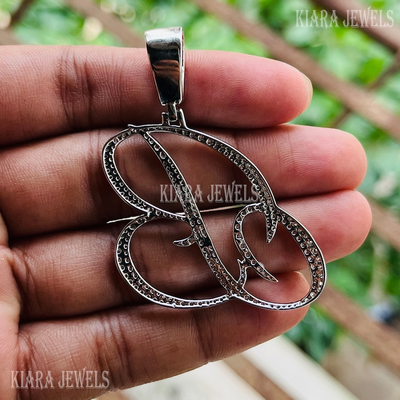 14k White Gold Over Without Chain Initial B Letter Pendant, 3.25ct ...