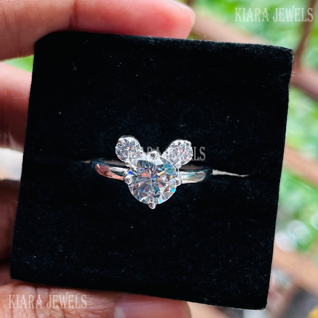 Mickey Mouse Engagement Ring 14k White Gold Finish 2.32ct Round Cut ...