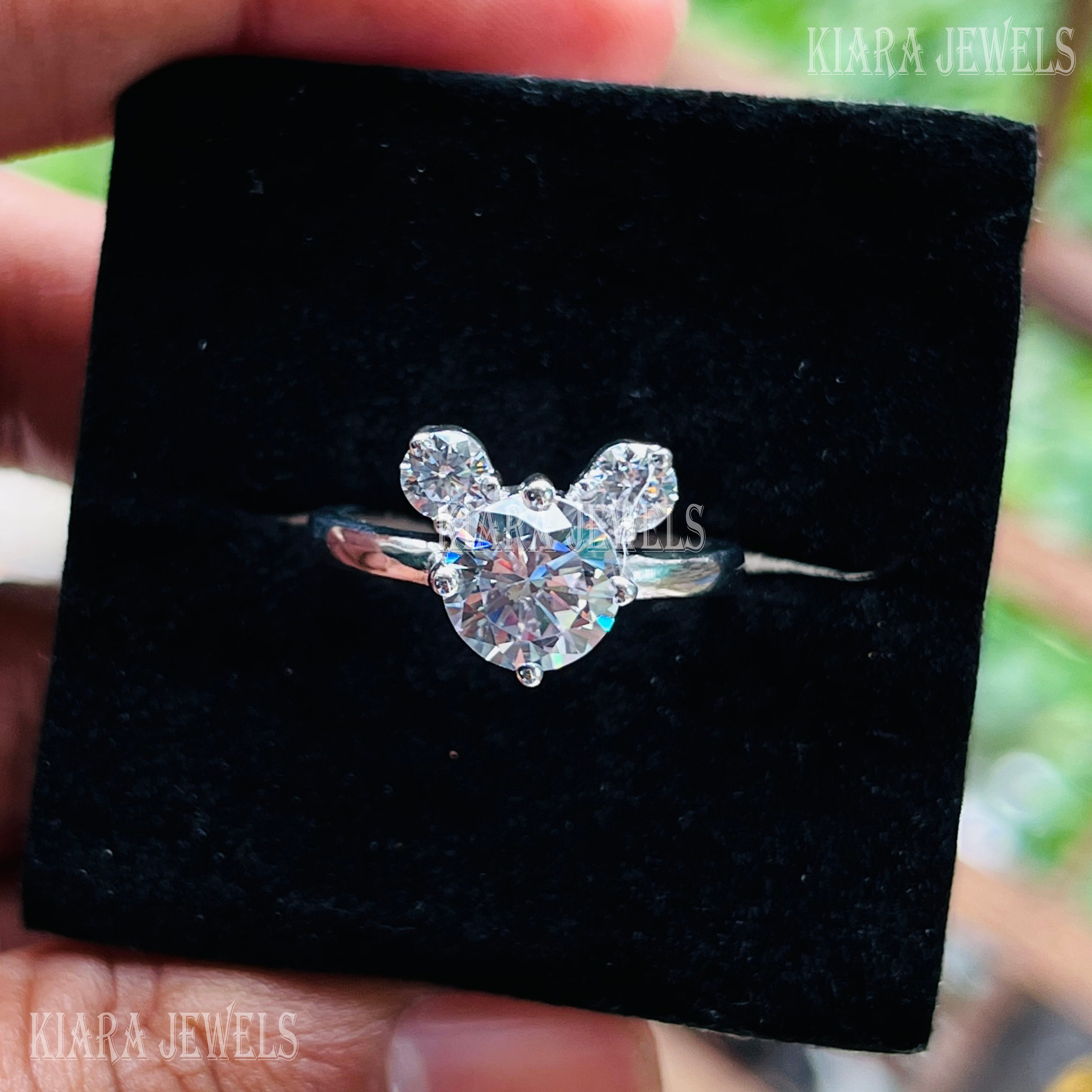 Mickey Mouse Engagement Ring 14k White Gold Finish 2.32ct Round Cut ...
