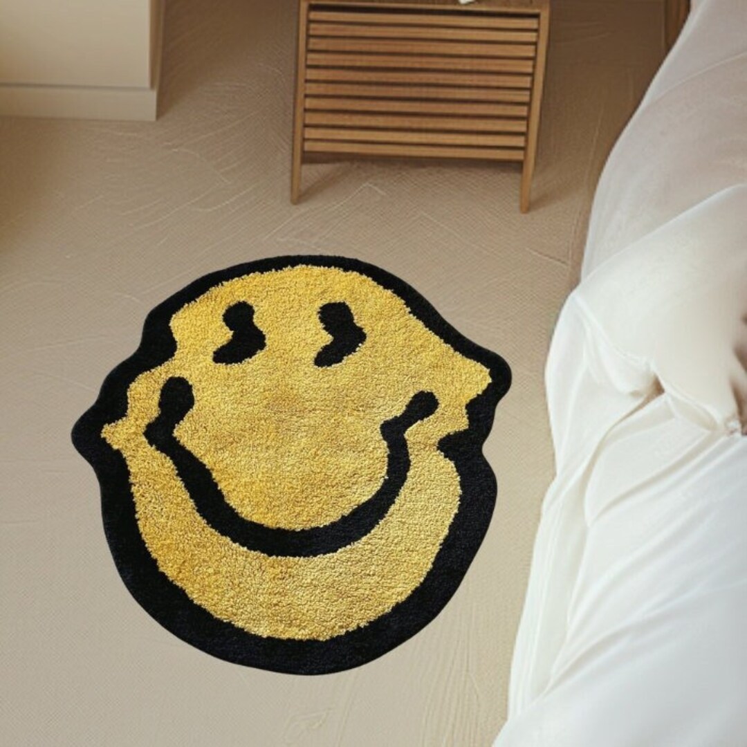 Yellow Smiley Face Round Rug for Kids Room, Dorm Room, College Room ...