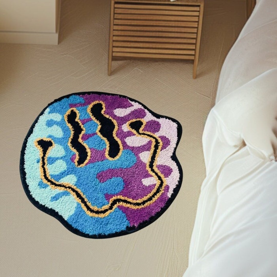 Smiley Face Round Rug for Kids Room, Dorm Room, College Room, Tufted ...
