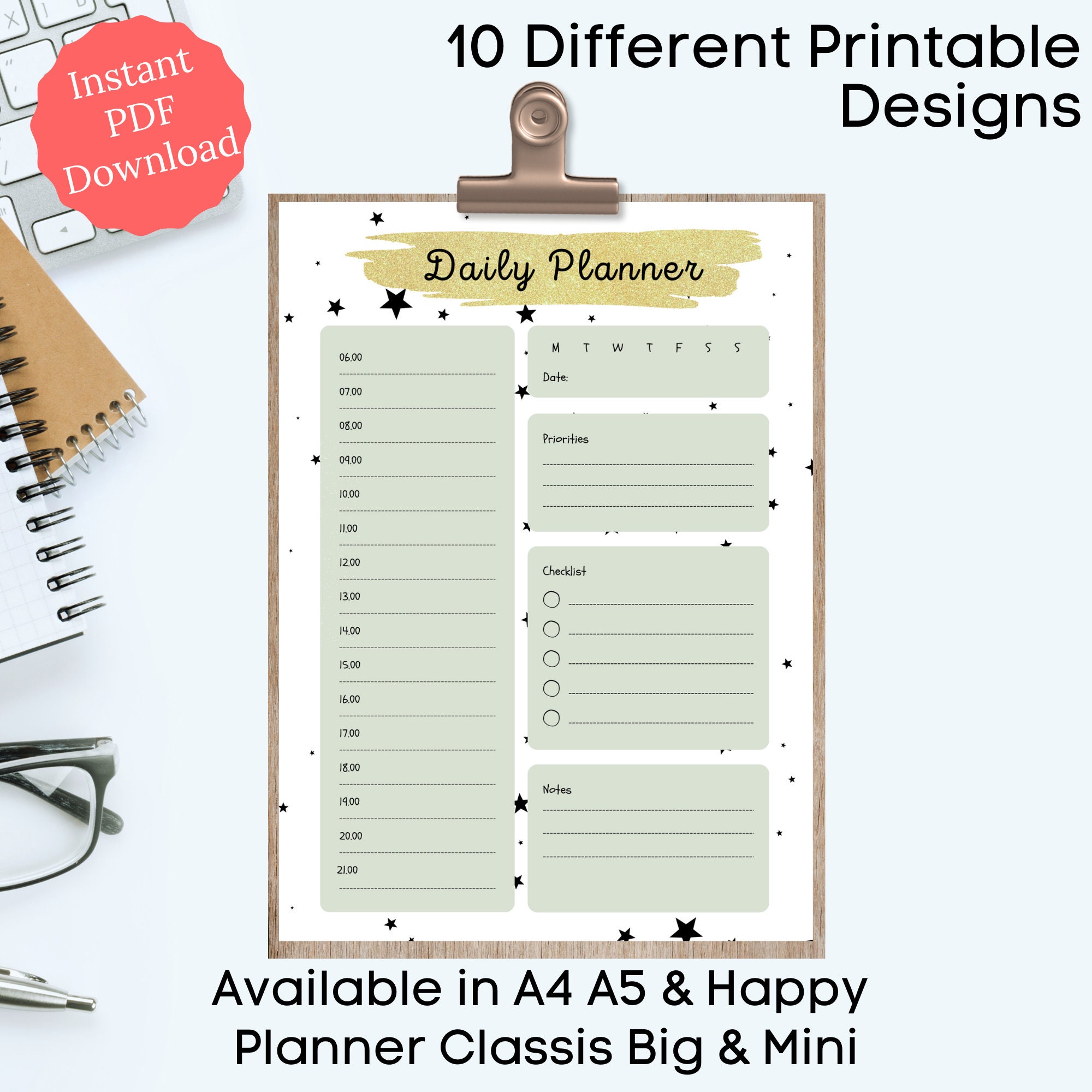 Daily Planner Printable to Do List Stars Undated Time - Etsy UK