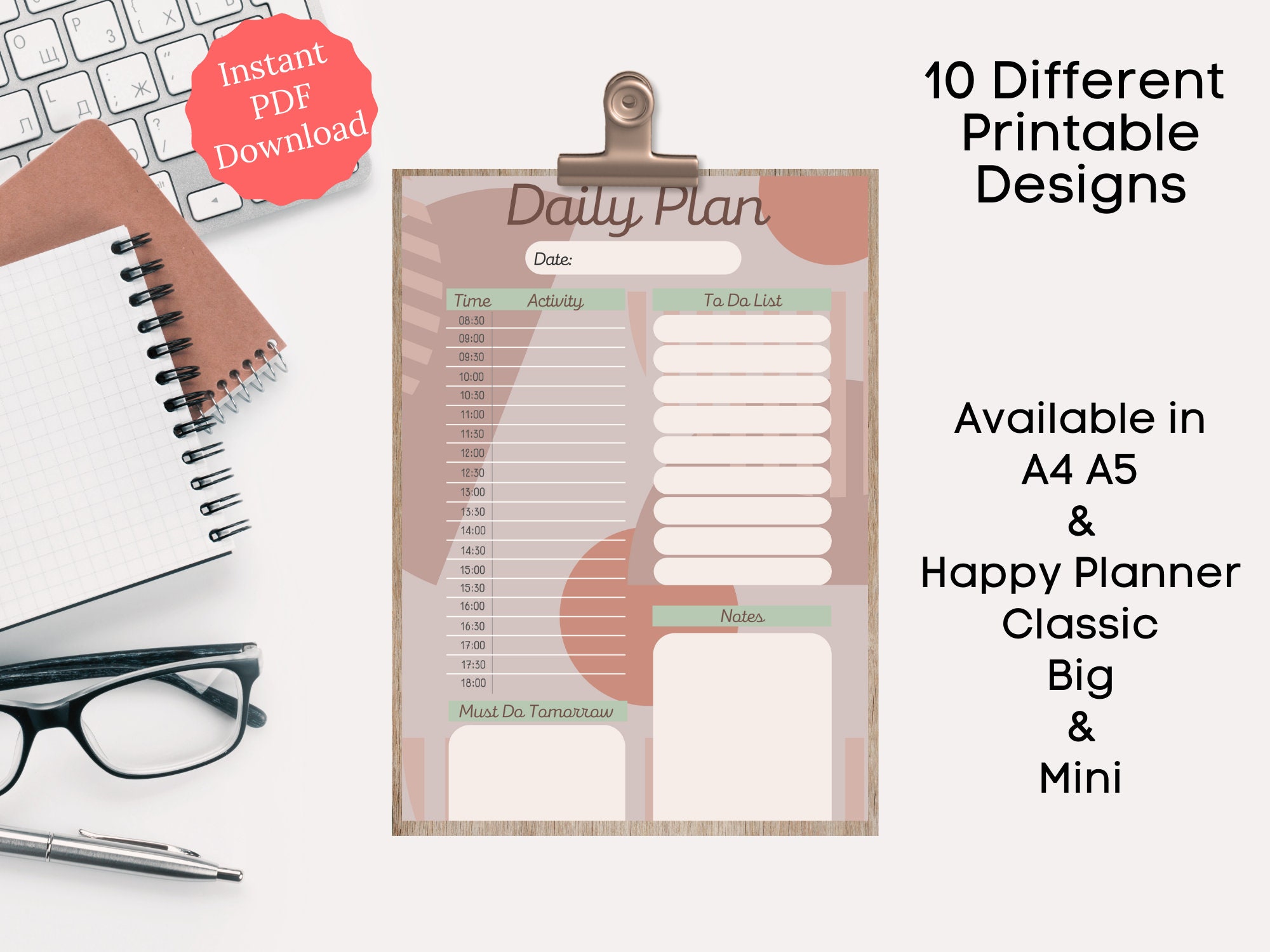 Daily Planner Printable Boho Terracotta Theme Undated Time Blocking ...