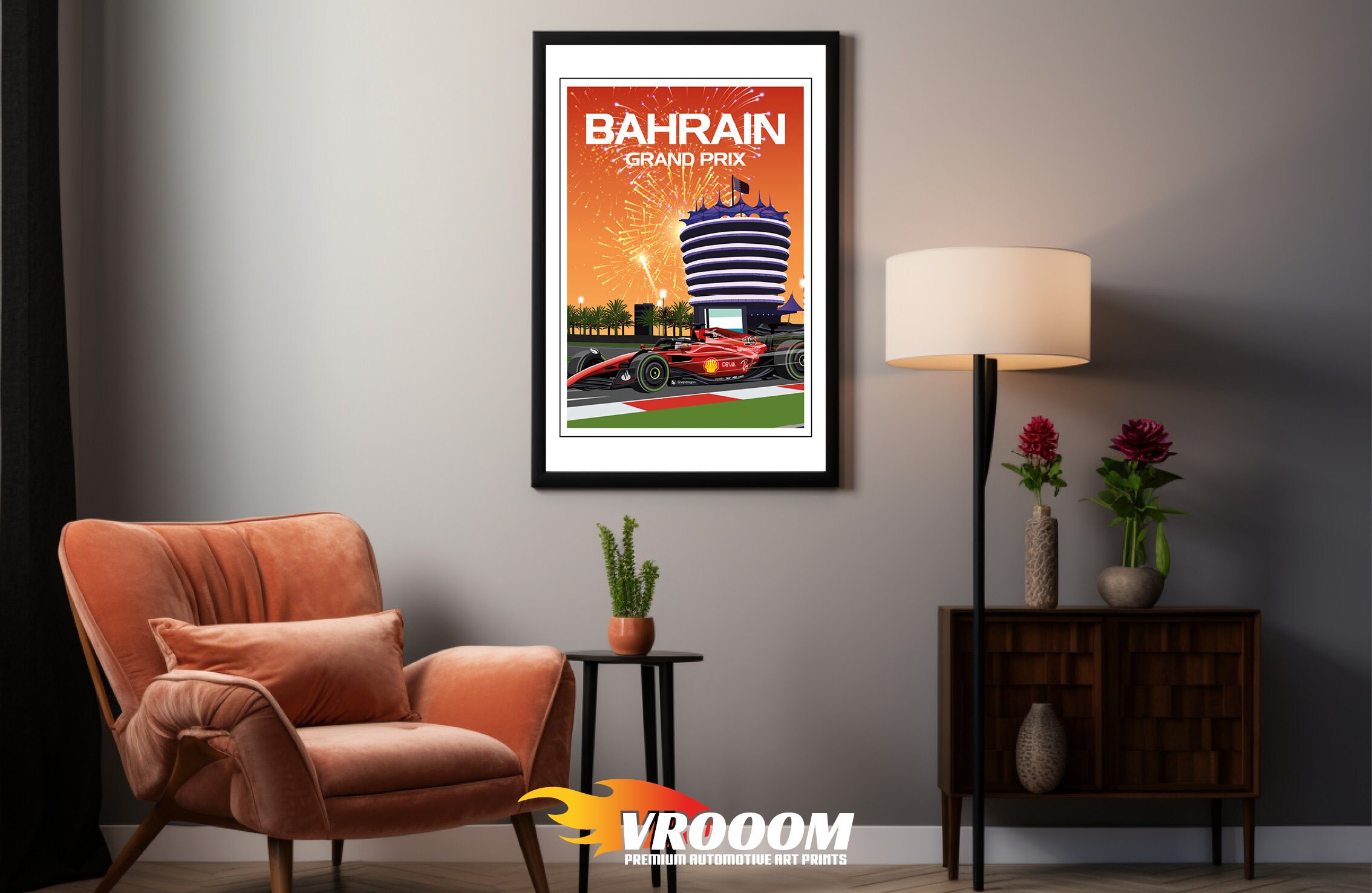 Bahrain F1 Poster Ferrari F1 Formula1 Print Motor Racing Travel Art ...