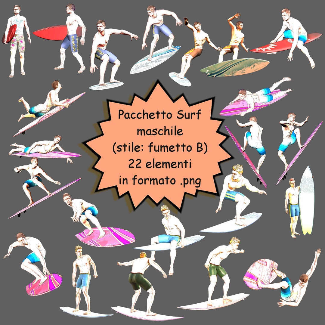 Male Surfing Cartoon Style Pack B Sea Beach Wave Surf - Etsy