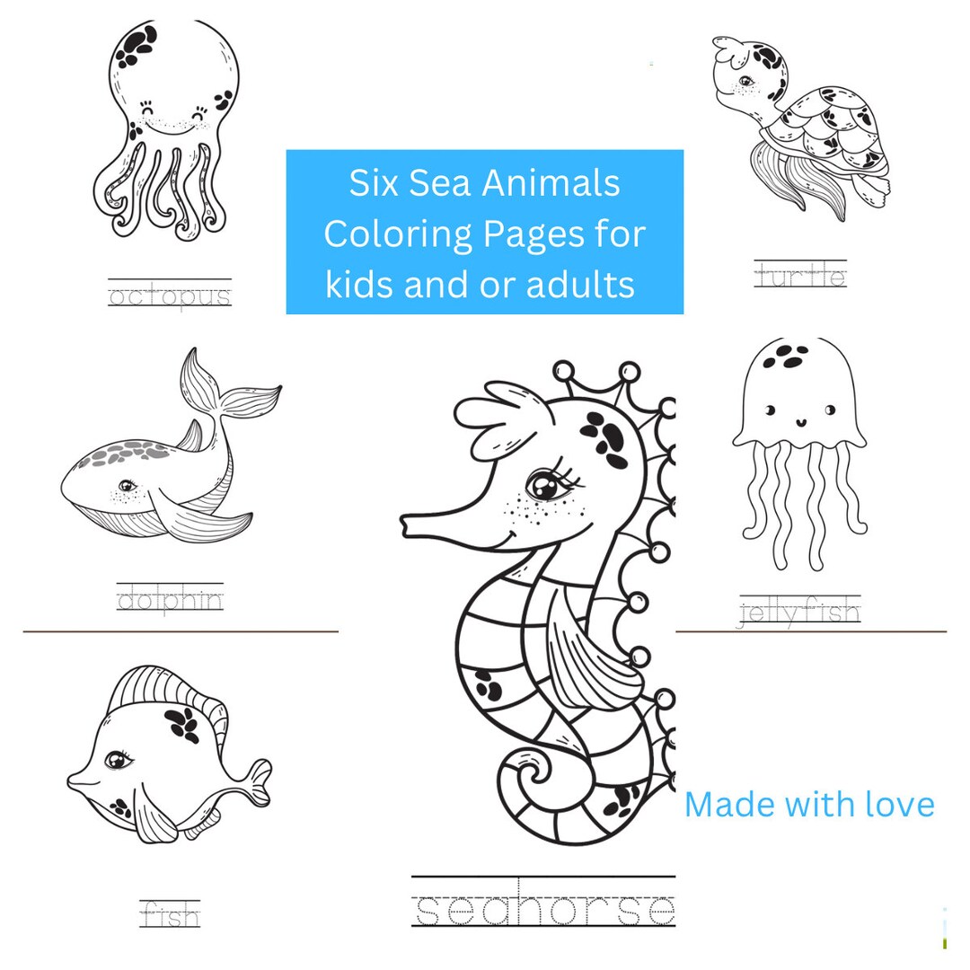 6 SEA ANIMALS / Printable Coloring Pages for Kids / Coloring Book for ...