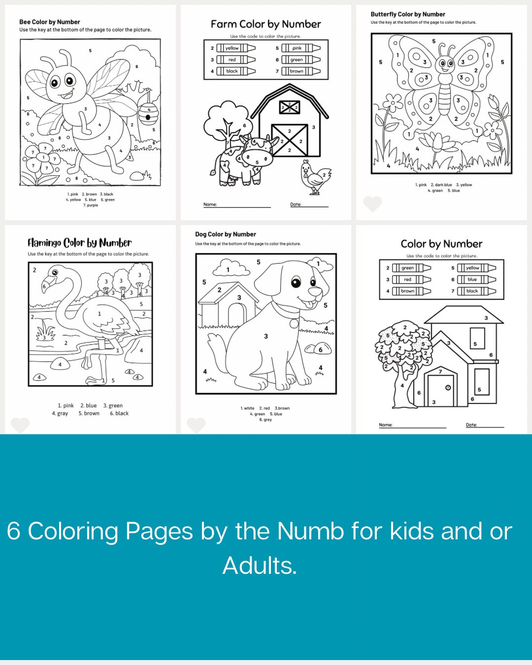 6 Fun Coloring Pages by the Number, Kids Coloring Pages, Preschool ...