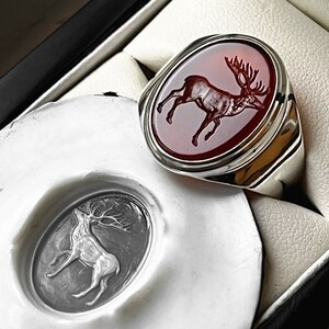 Bespoke Deer Intaglio Ring Signet Ring Agate With Engraving 13x18mm ...