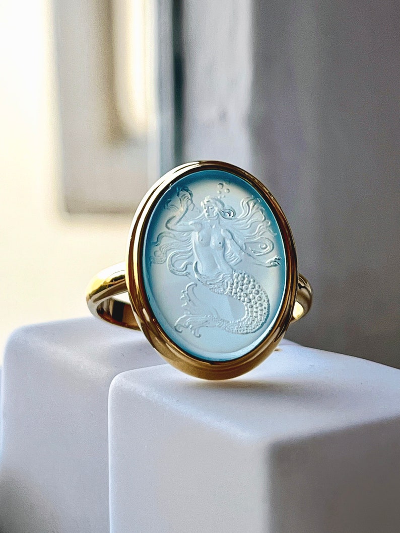 Mermaid Siren Intaglio Ring Signet Ring Agate 18x13mm - Etsy