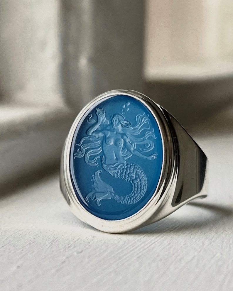 Mermaid Siren Intaglio Ring Signet Ring Agate 18x13mm - Etsy
