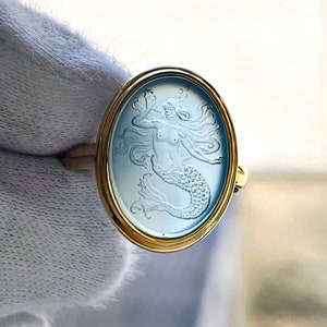 Mermaid Siren Intaglio Ring Signet Ring Agate 18x13mm - Etsy