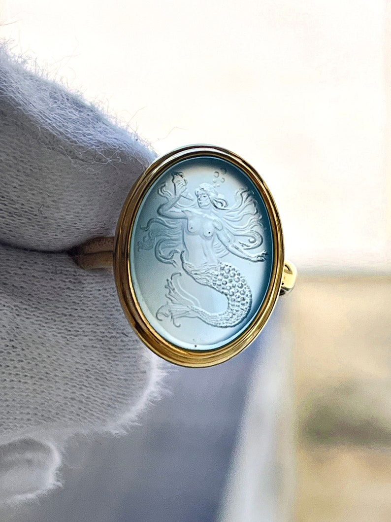 Mermaid Siren Intaglio Ring Signet Ring Agate 18x13mm - Etsy
