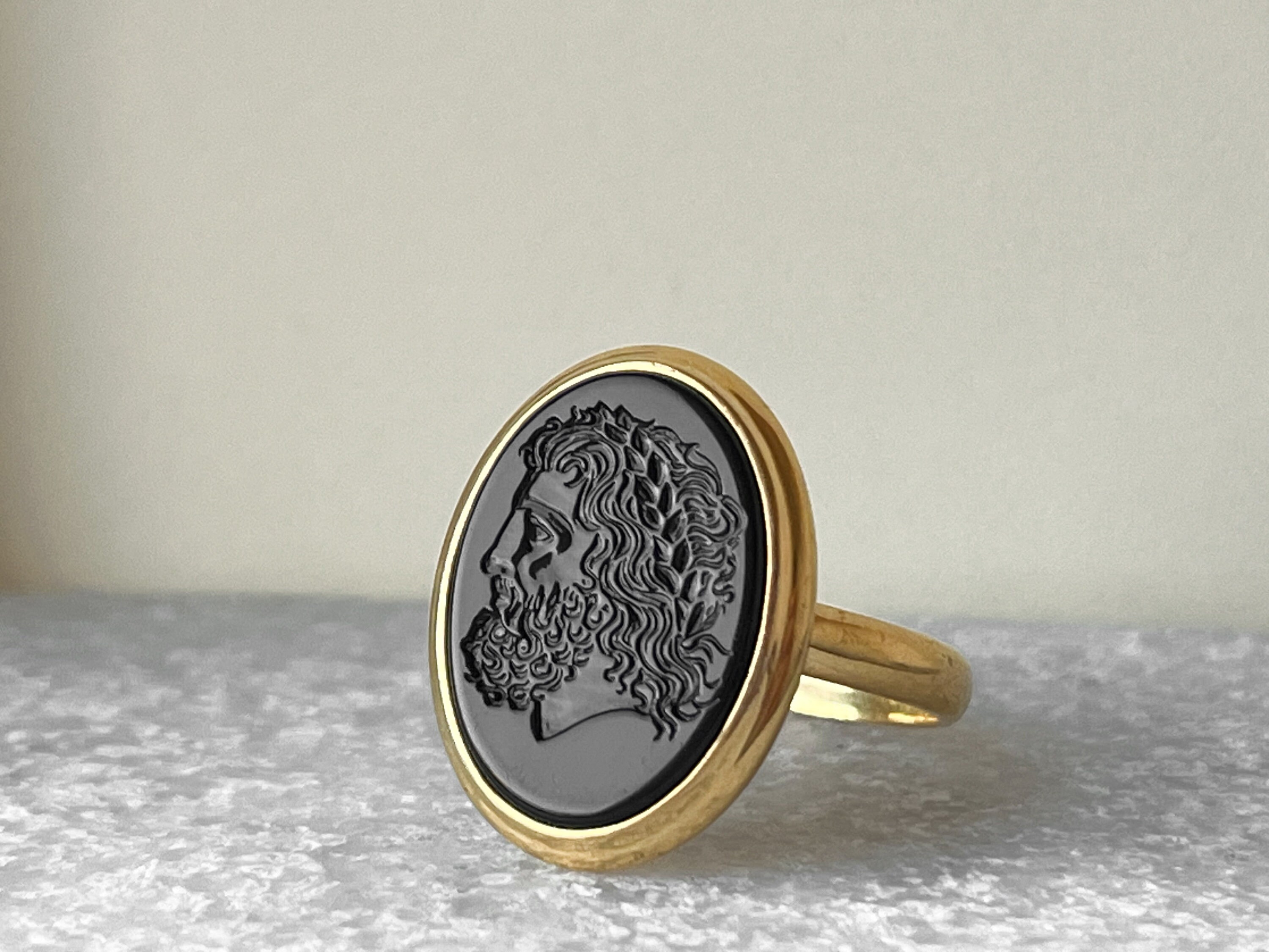 Zeus Head Intaglio Ring Signet Ring Cameo 18x13mm Sterling Silver Gold ...