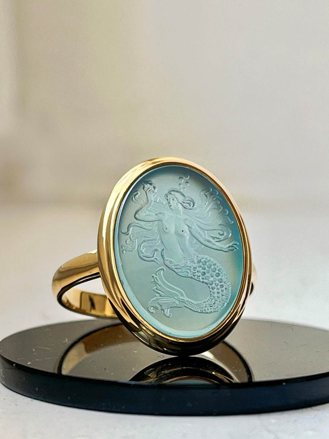 Mermaid Siren Intaglio Ring Signet Ring Agate 18x13mm - Etsy