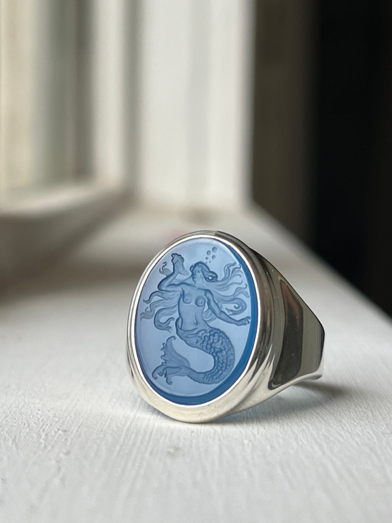 Mermaid Siren Intaglio Ring Signet Ring Agate 18x13mm - Etsy